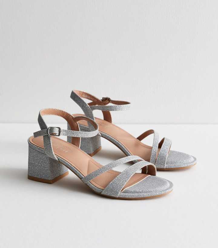 Silver Shimmer Block Heel Sandals | New Look