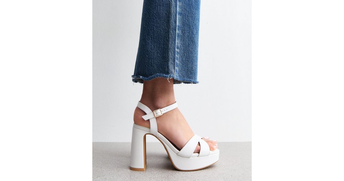 Wide Fit White Platform Heeled Sandals | New Look