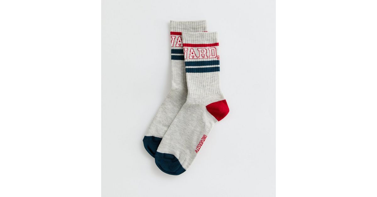 Pale Grey Harvard University Tube Socks | New Look