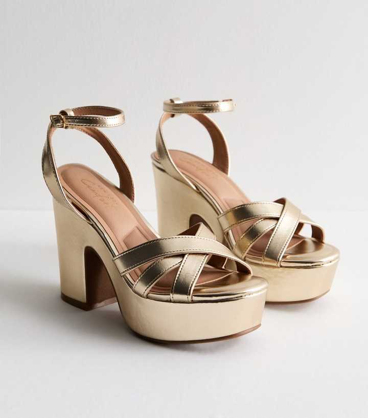 Gold Strappy Wedge Sandals