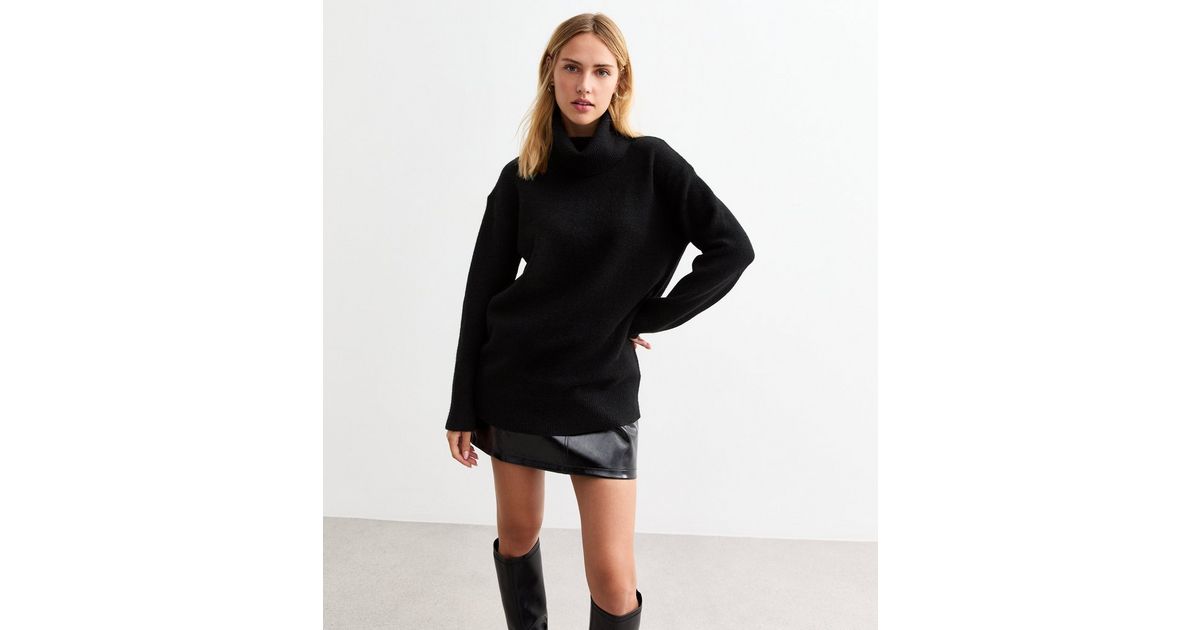 Black Longline Roll Neck Jumper | New Look