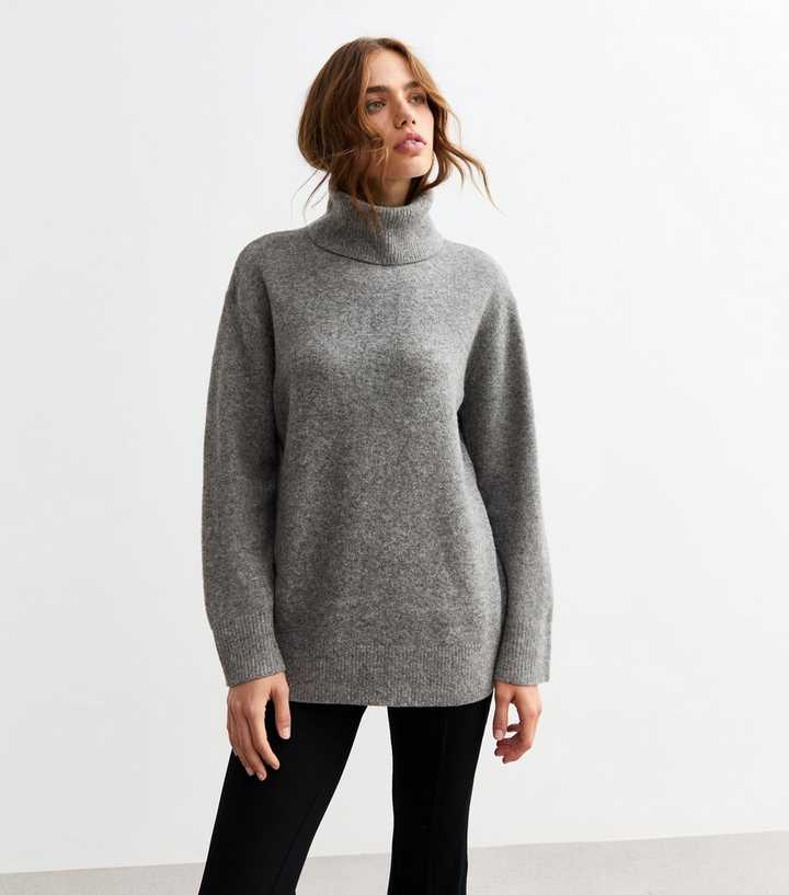 Grey Longline Roll Neck Jumper | New Look