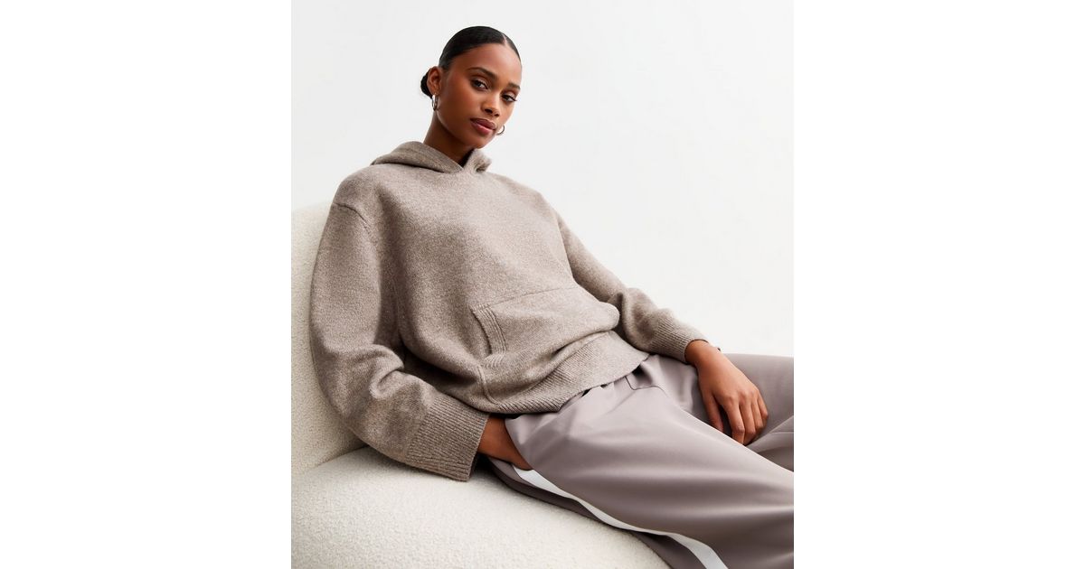 Mink Front Pocket Knit Hoodie | New Look