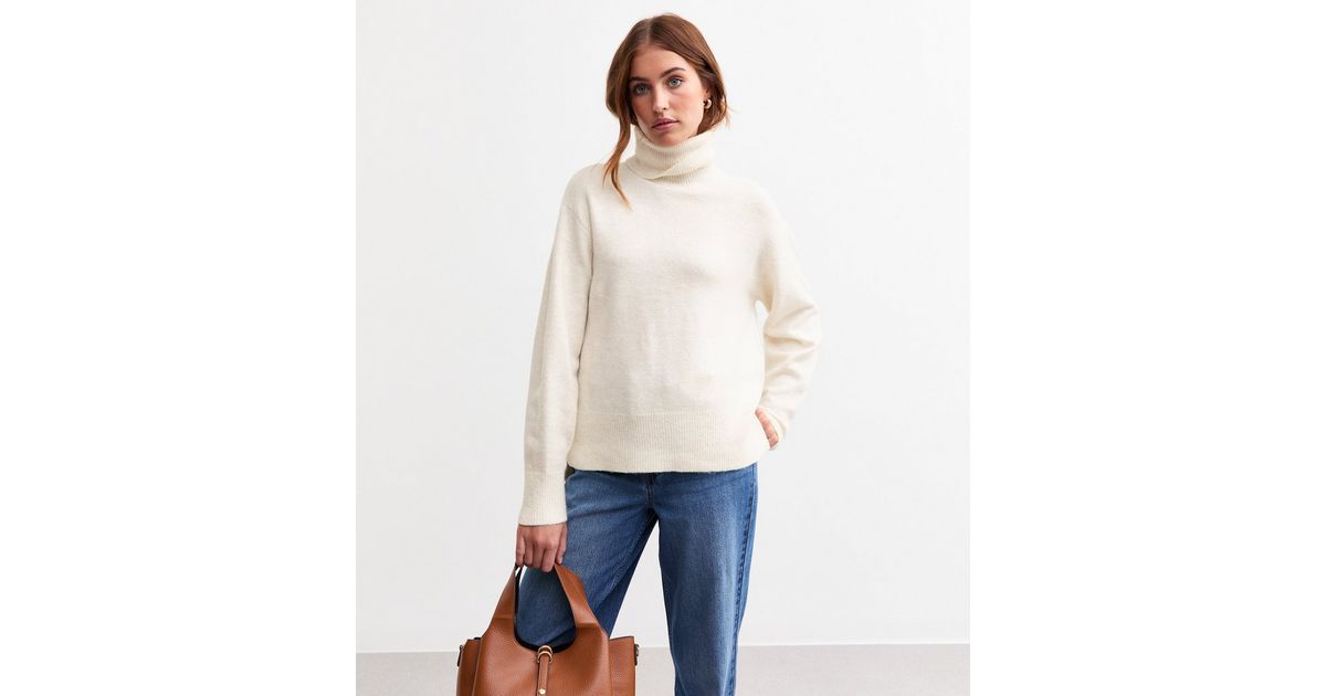 Tall Off White Roll Neck Step Hem Jumper | New Look