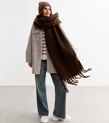 Brown Brushed Fringed Scarf | New Look