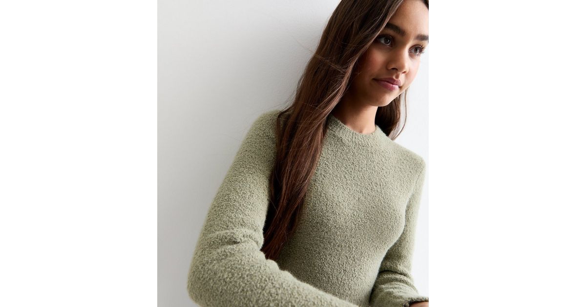 Girls Olive Teddy Cropped Jumper | New Look