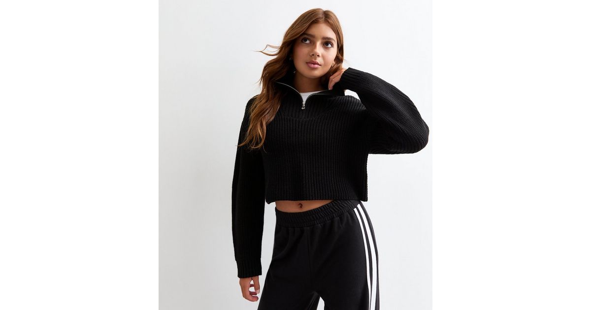 Girls Black Half Zip Knit Jumper | New Look