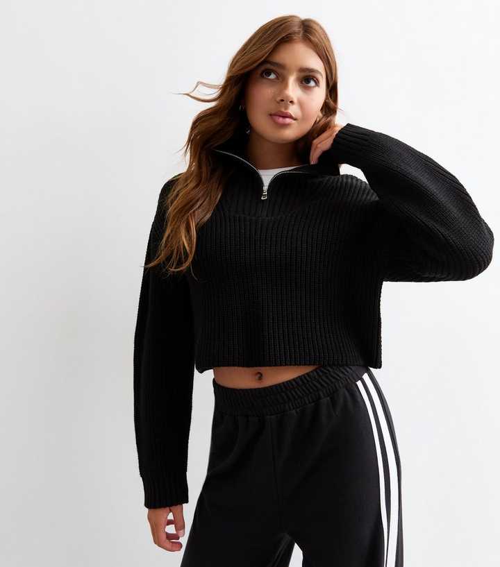 Girls Black Half Zip Knit Jumper | New Look