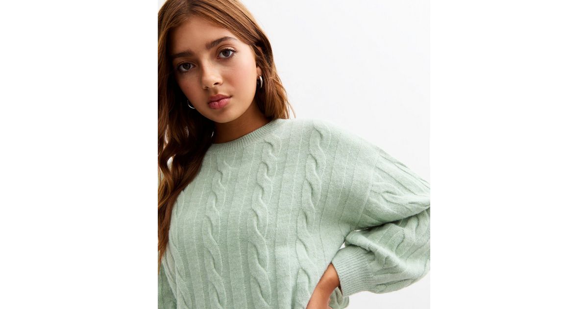 Girls Green Cable Knit Jumper | New Look