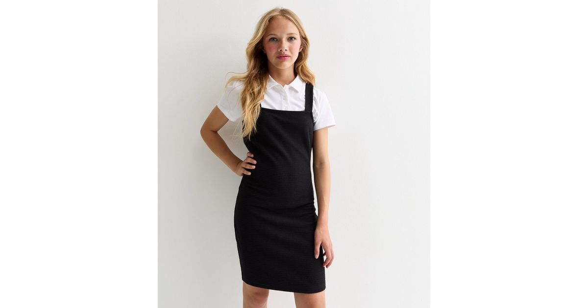 Girls Black Textured School Pinafore Dress | New Look