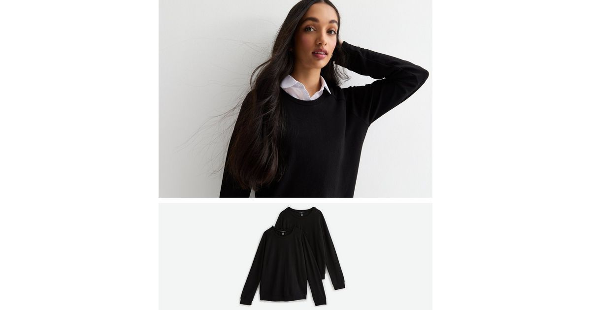 Girls Pack of 2 Black Crew Neck School Jumpers | New Look
