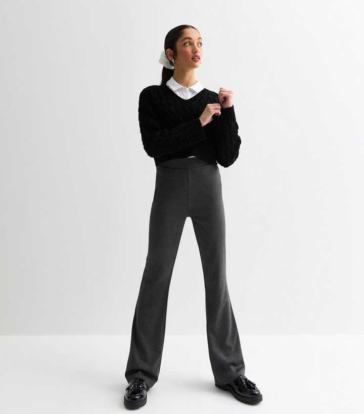 Girls Grey Jersey Flared School Trousers | New Look