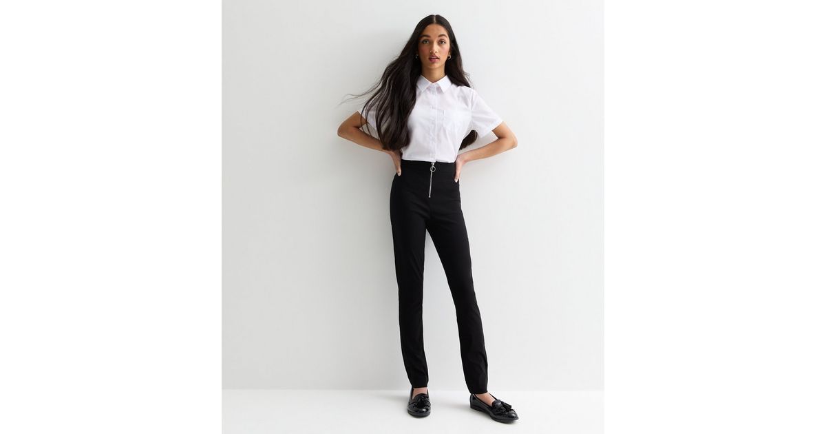 Girls Black Ring-Pull Grow Hem School Trousers | New Look