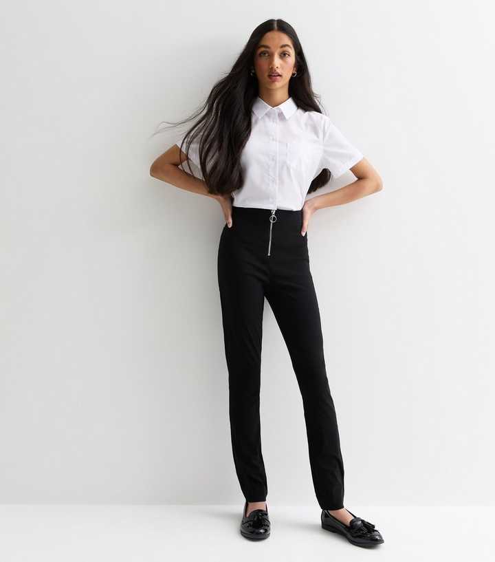 Girls Black Ring-Pull Grow Hem School Trousers | New Look