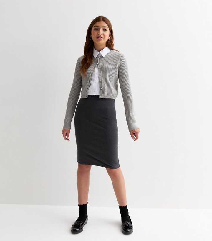 Girls Grey Stretch Cotton School Tube Skirt | New Look