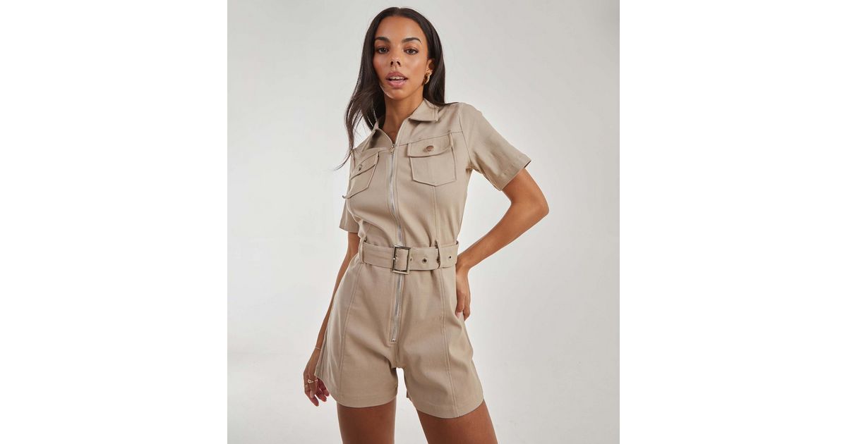 Pink Vanilla Stone Belted Utility Playsuit New Look