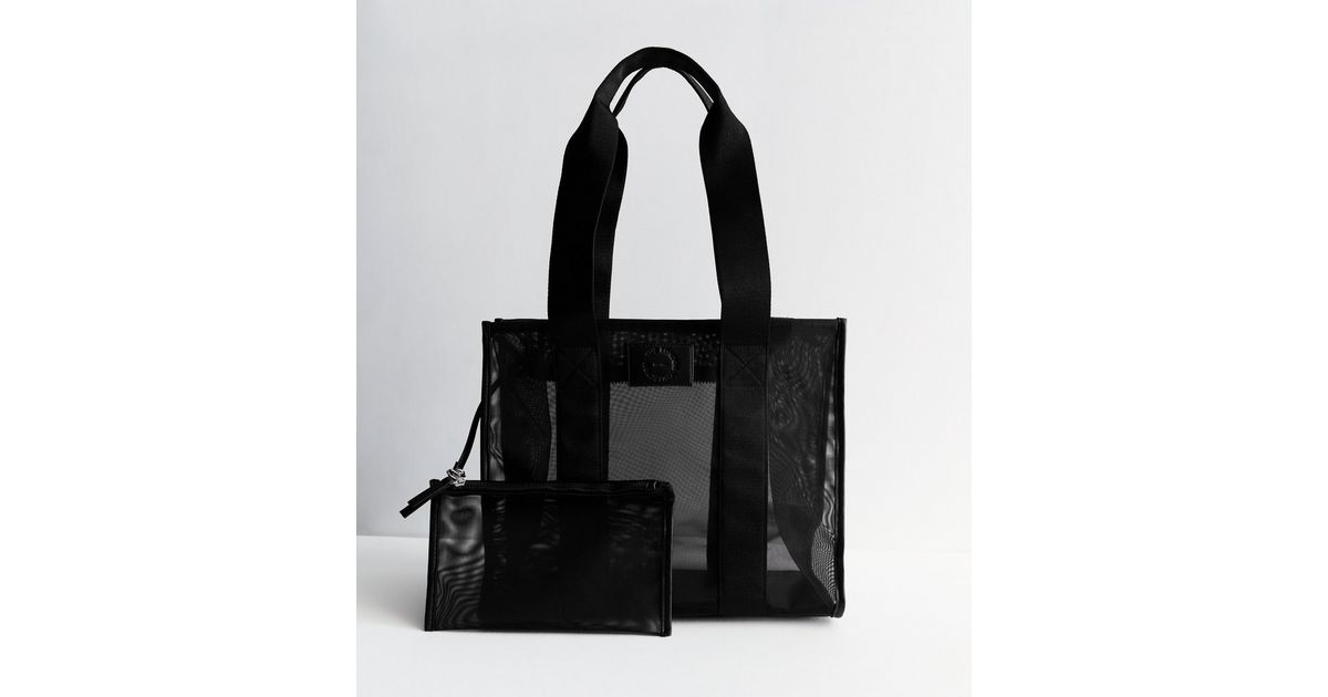 Black Mesh Pouch and Tote Bag | New Look