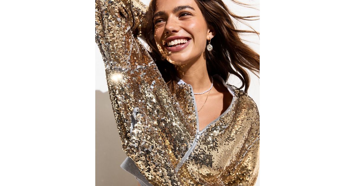 Gold Sequin Bomber Jacket | New Look