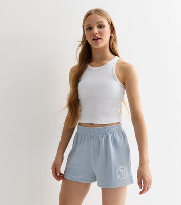 Girls Pale Blue NY Embroidered Jogger Shorts | New Look