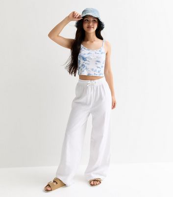 Girls White Linen Blend Wide Leg Trousers | New Look