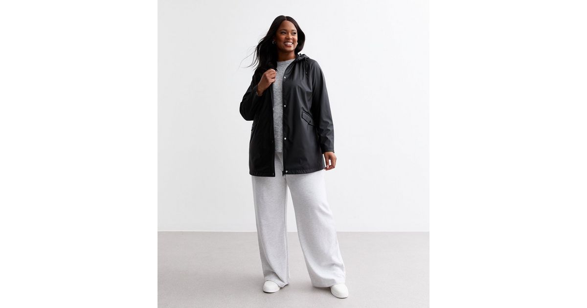 Curves Black Hooded Rain Coat | New Look