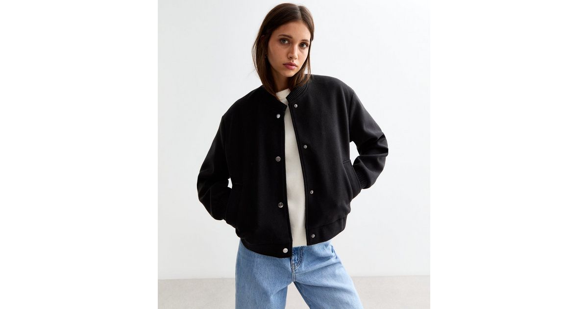 Black Brushed Crop Bomber Jacket | New Look