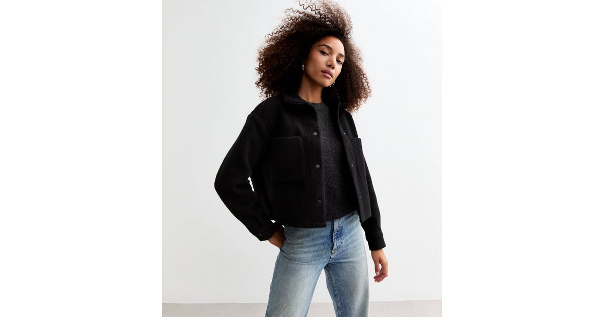 Black Textured Cropped Shacket | New Look