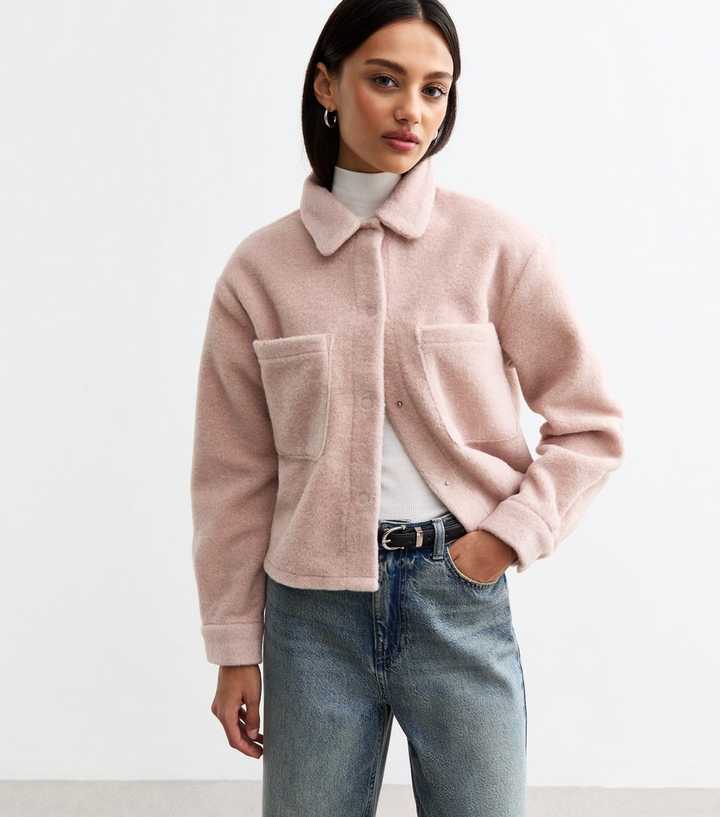 Pink Textured Cropped Shacket | New Look