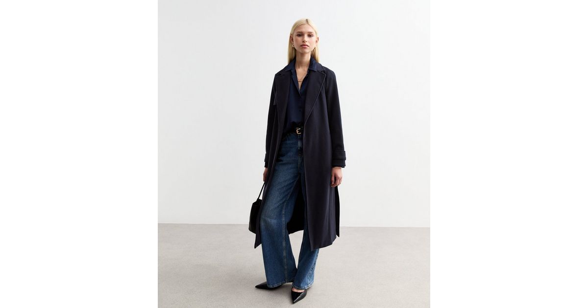 Navy Wool-Look Unlined Tailored Trench Coat | New Look