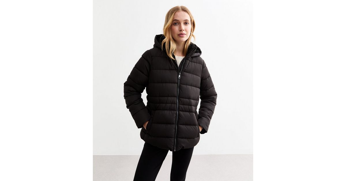 Black Hooded Puffer Jacket | New Look