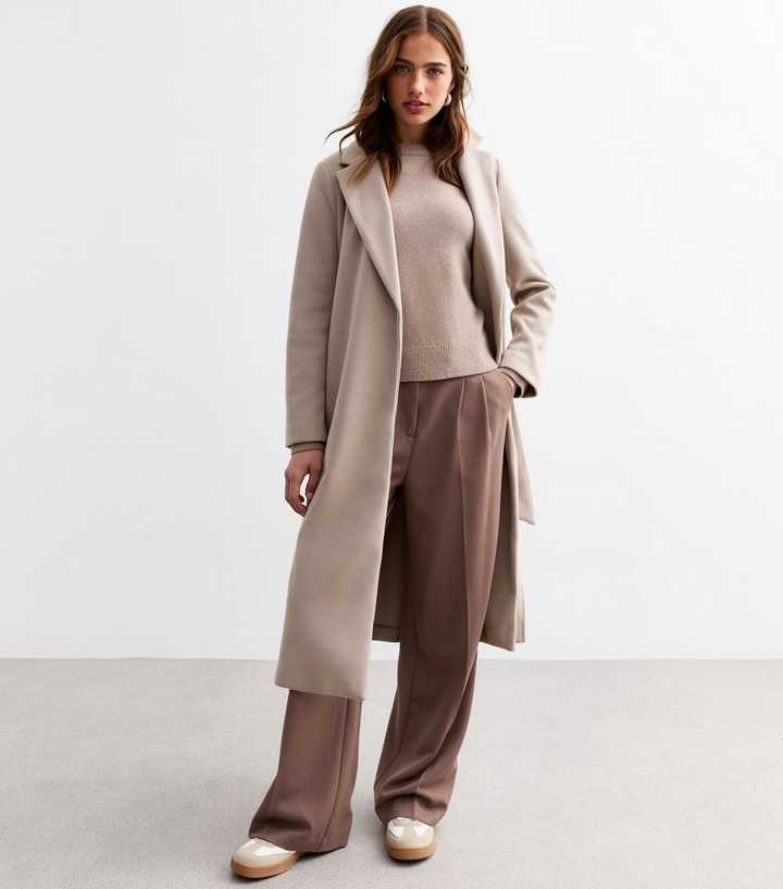 Cream Tailored Unlined Longline Belt Fastening Coat | New Look
