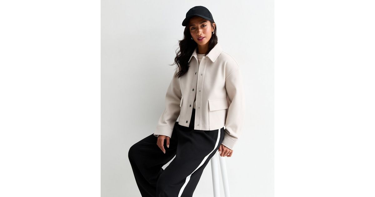 Petite Stone Cropped Shacket | New Look