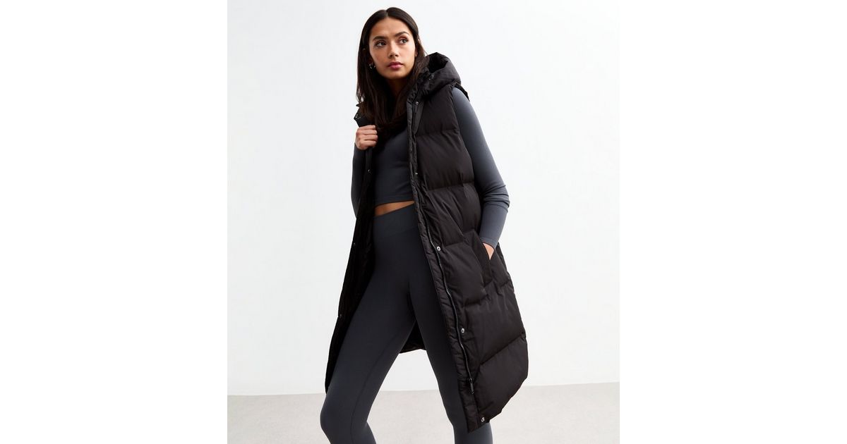 Tall Black Midi Hooded Puffer Gilet | New Look