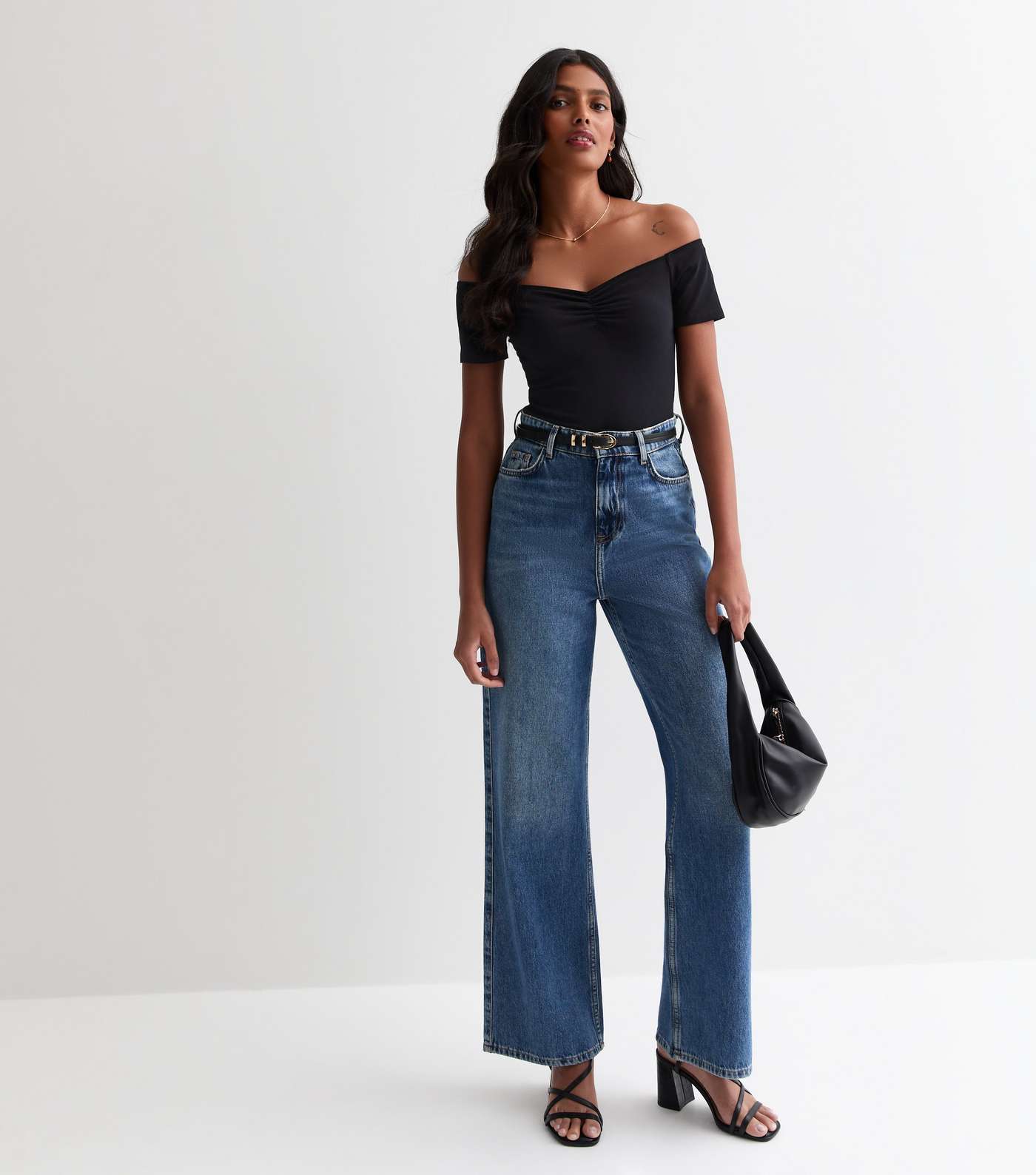 Black Ruched Front Bardot Bodysuit New Look