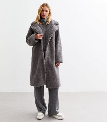 Grey Oversized Borg Longline Coat | New Look