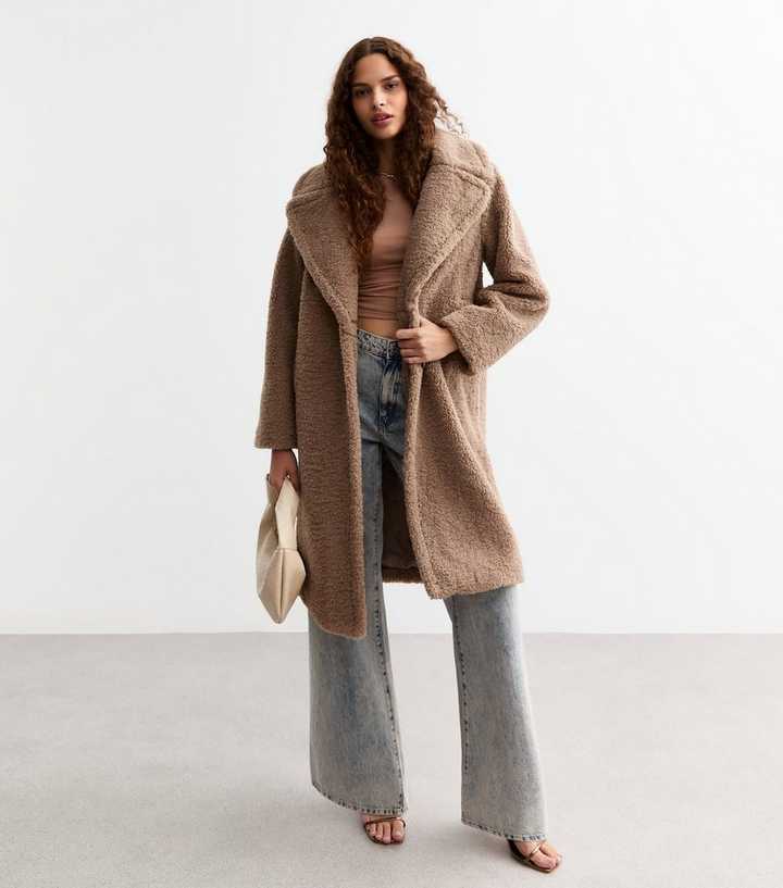 Tan Oversized Fluffy Borg Longline Coat | New Look