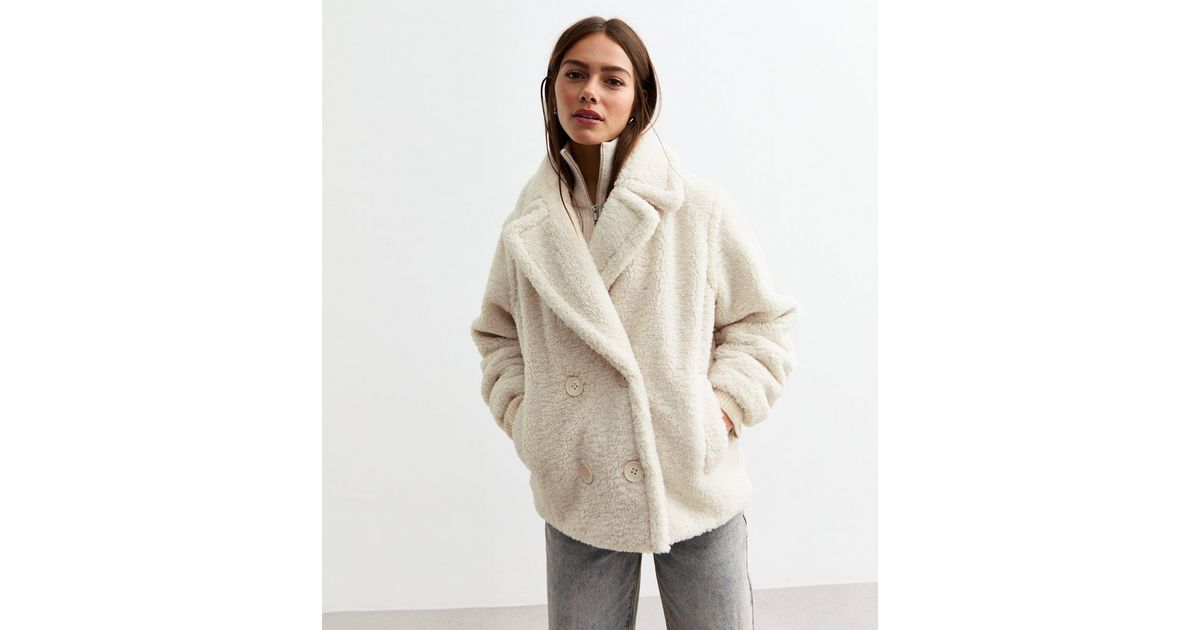 Petite Off White Short Borg Coat | New Look