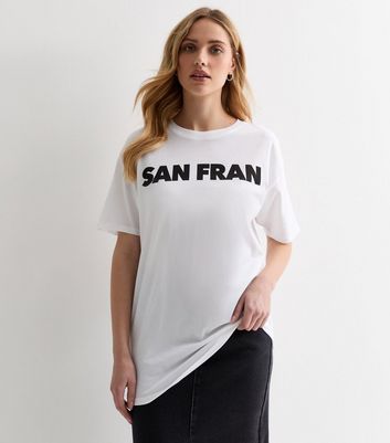 White Cotton San Fran Logo Oversized T-Shirt | New Look