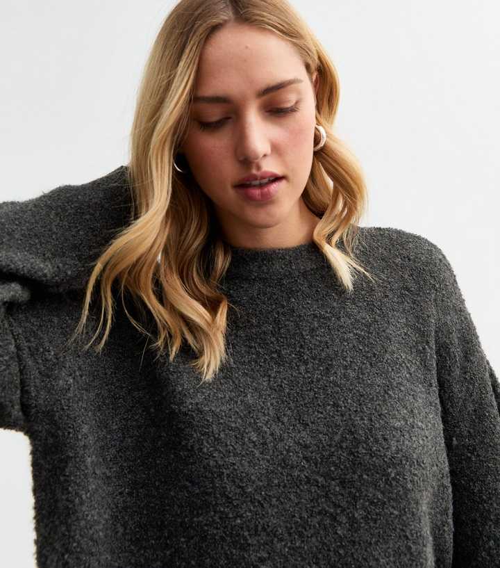 Dark Grey Teddy Texture Knit Jumper | New Look