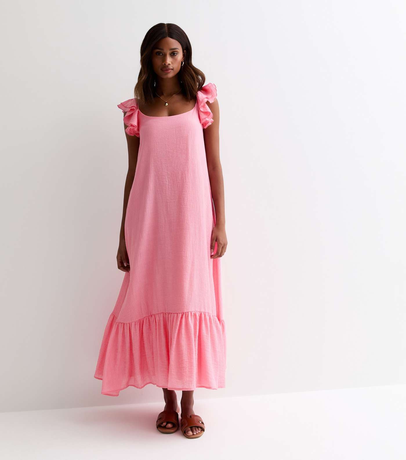 Gini London Pink Ruffle Maxi Dress New Look