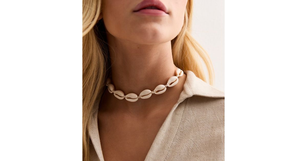 Cream Shell Cord Choker Necklace | New Look
