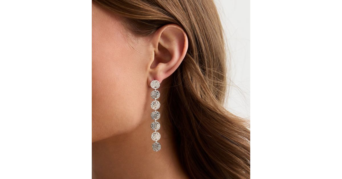 Silver Beaten Disc Dangle Earrings | New Look