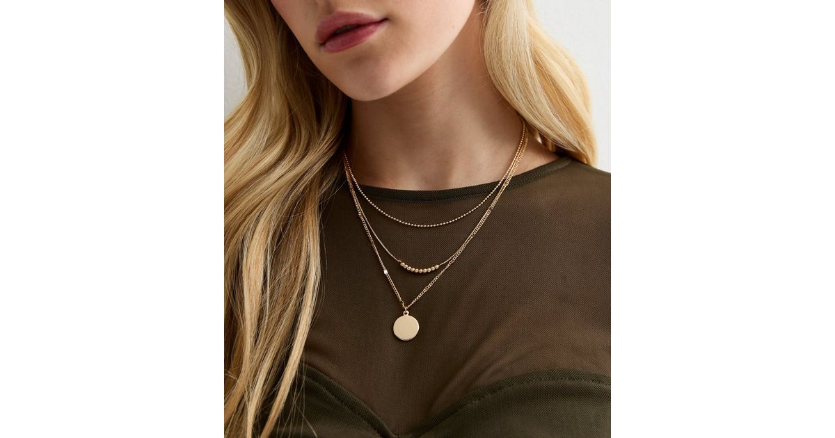 Gold-Tone Triple Layered Necklace | New Look