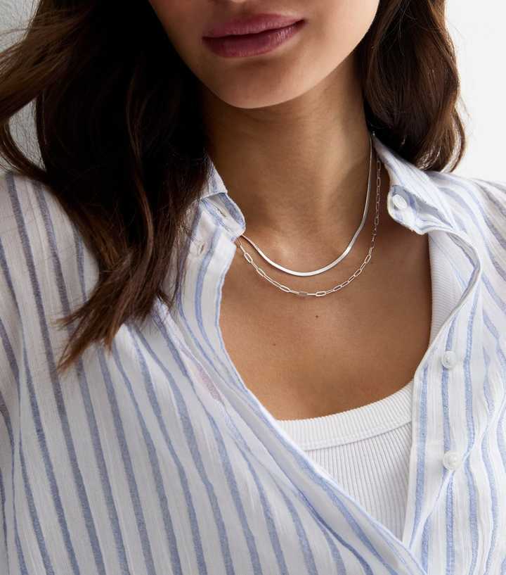 Silver Tone Double Layer Snake Chain Necklace | New Look