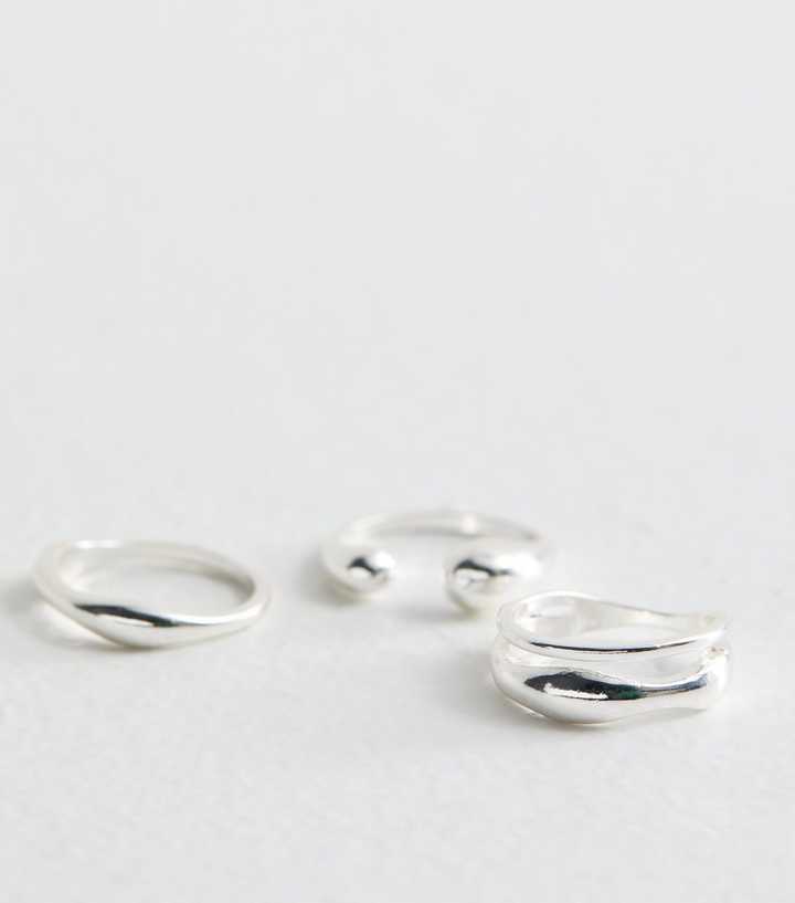 4 Pack of Silver Tone Chunky Stacking Rings | New Look