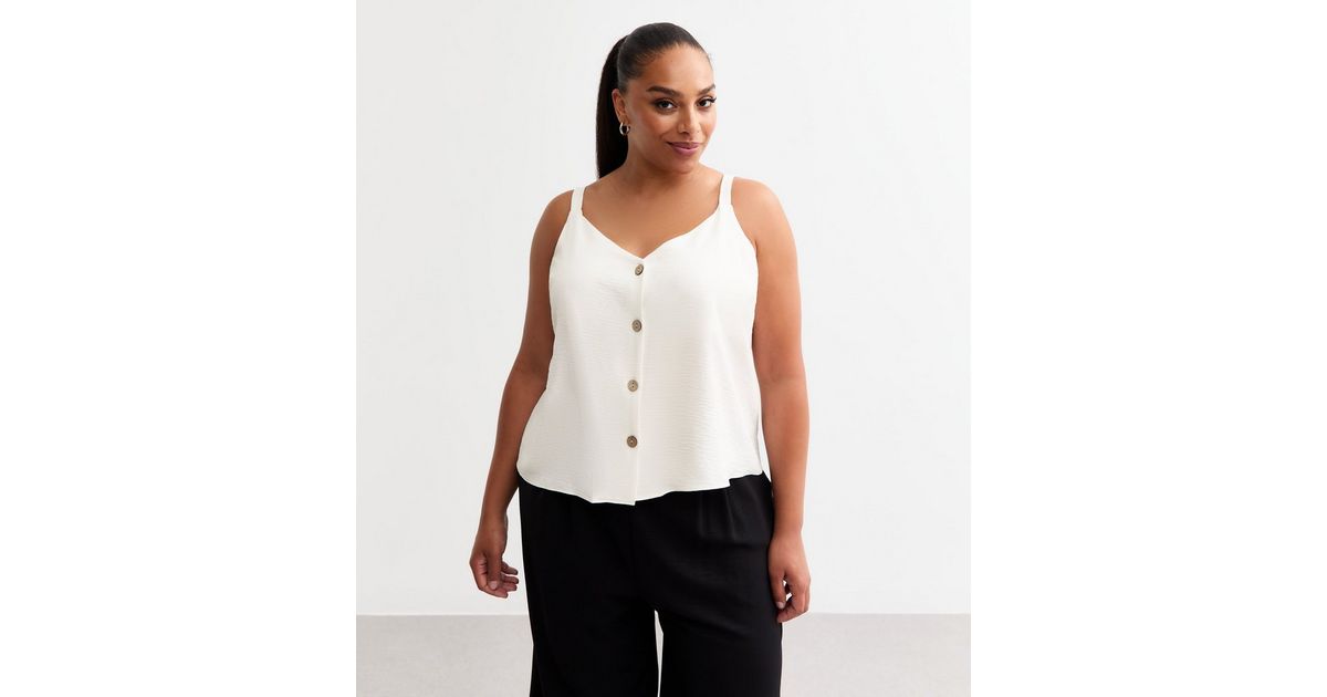 Curves White Buttoned Cami Top | New Look