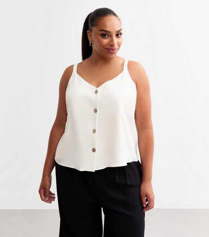 Curves White Buttoned Cami Top | New Look