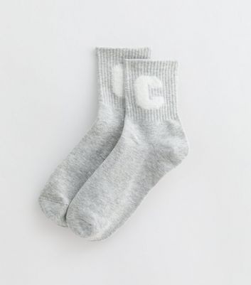 Grey Cotton-Blend C Collegiate Patch Tube Socks | New Look