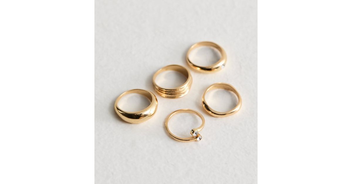 5 Pack Gold Mixed Stacking Rings | New Look
