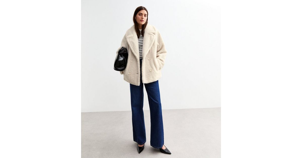 Off White Short Borg Coat | New Look